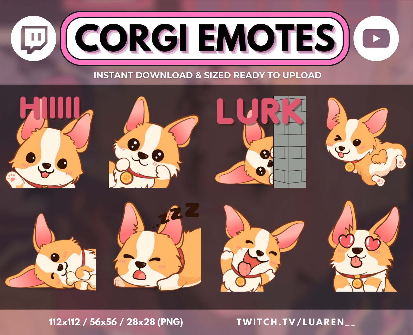 7 Set Corgi Emotes / Stream Badges Twitch Youtube Discord - Etsy
