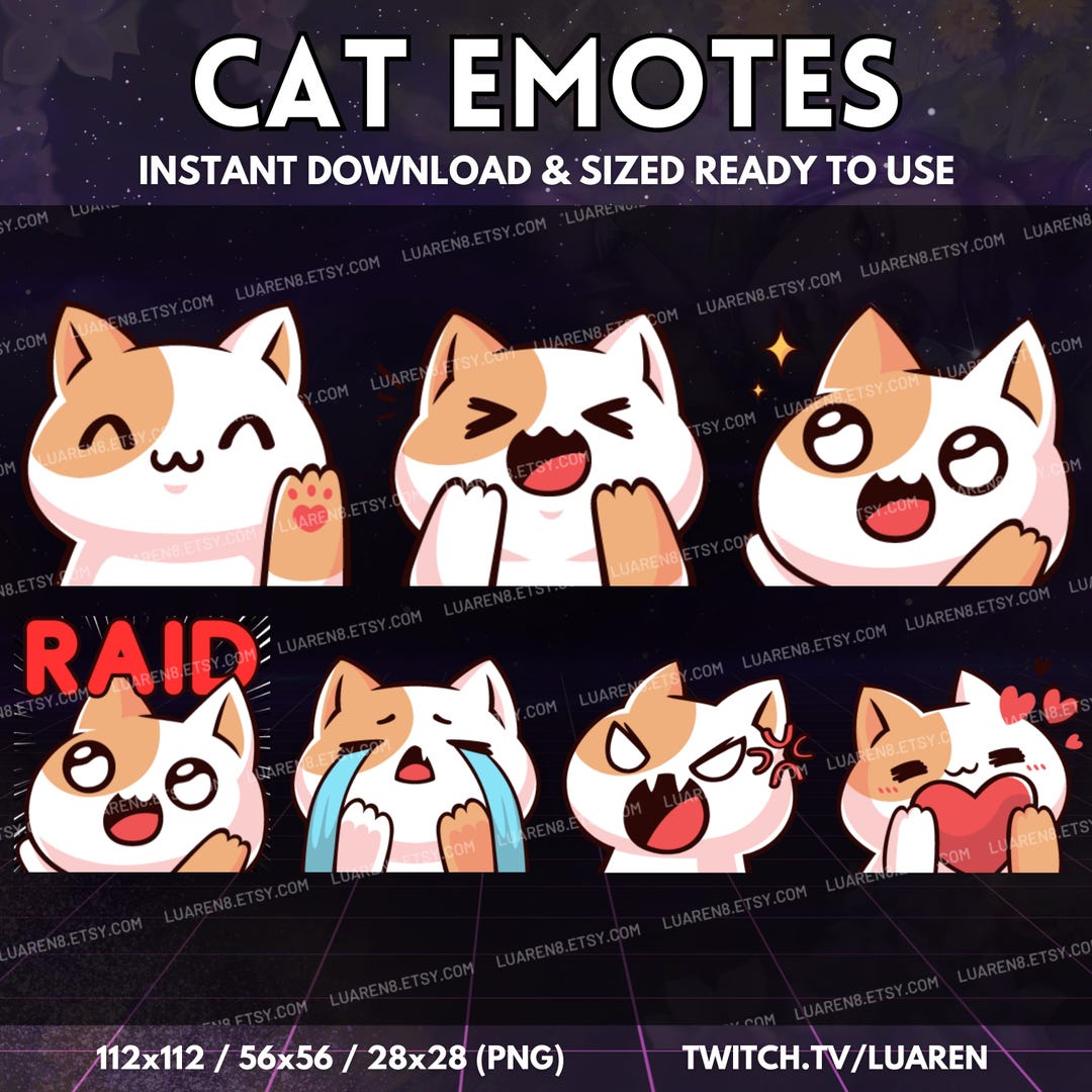 7 Set Cat Emotes / Stream Badges | Twitch Youtube Discord Kick | Kitten ...