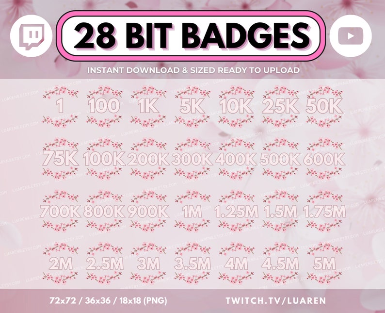 28 Set Cherry Blossom Tree Sprigs / Sakura Streaming Bit Tier Badges ...