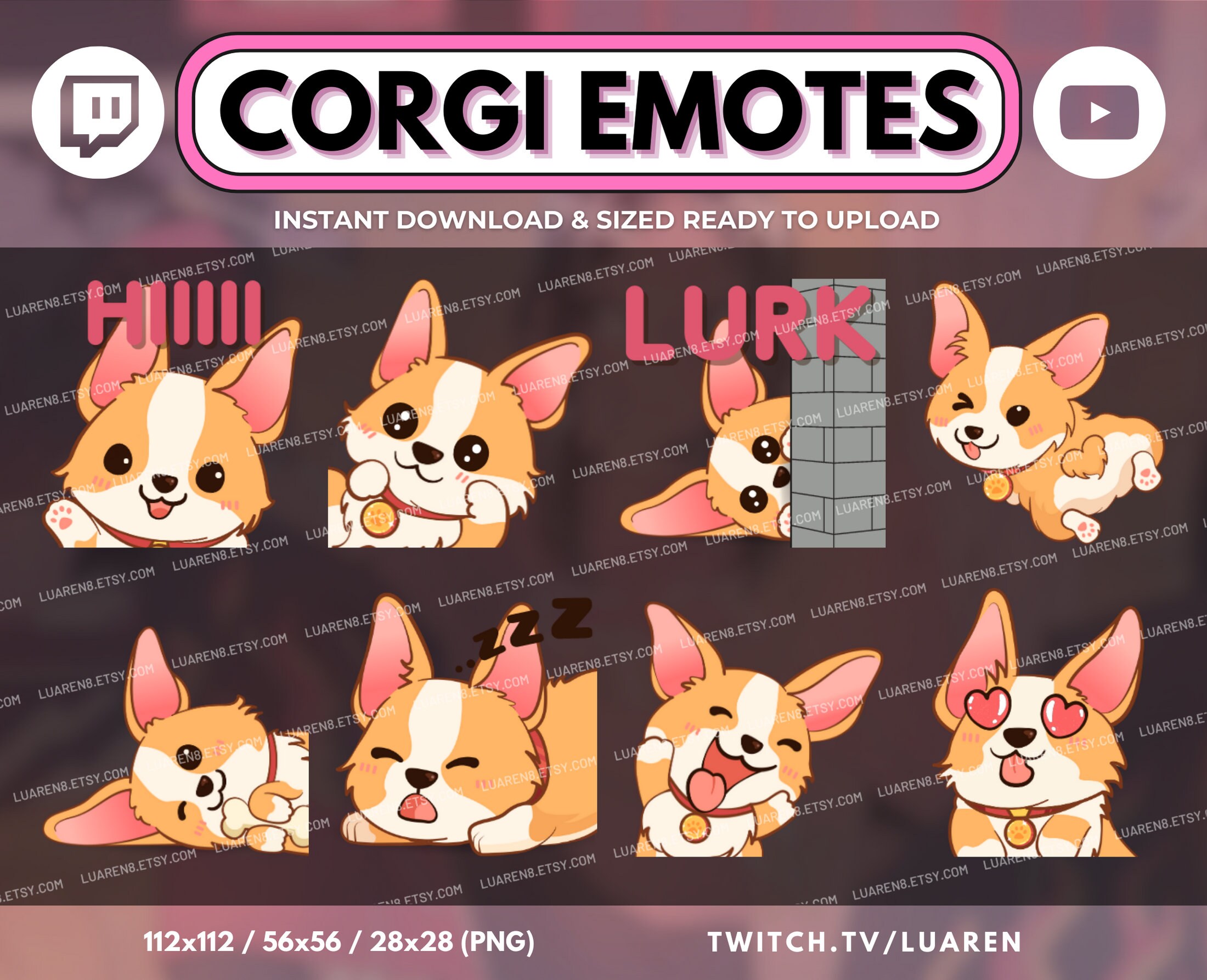 7 Set Corgi Emotes / Stream Badges Twitch Youtube Discord Kick Puppy ...