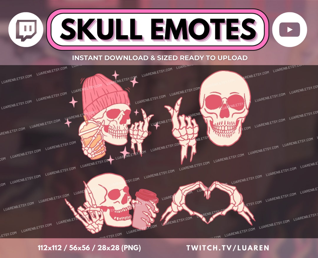 4 Set Skeleton Emotes / Stream Badges Twitch Youtube Discord Kick Cute ...