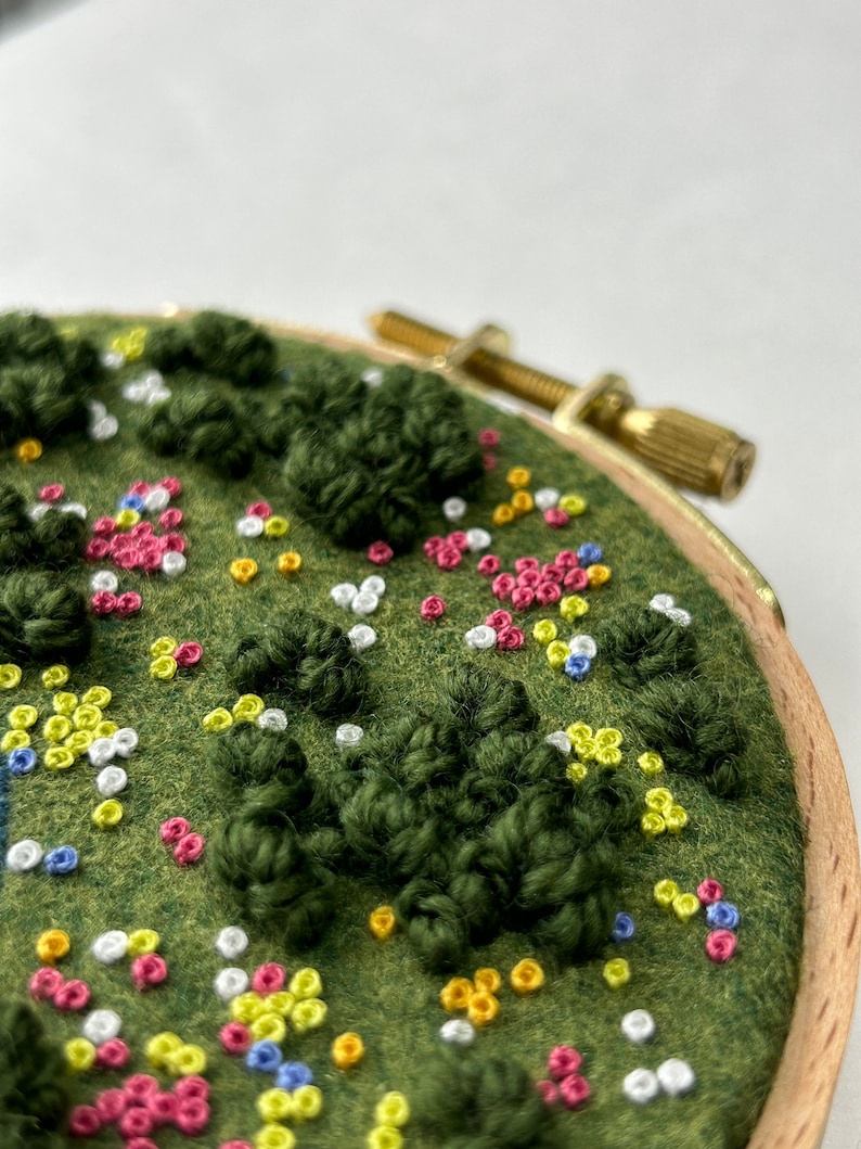 Field of Flowers Surrounding Lake Aerial Landscape Embroidery, Hand ...