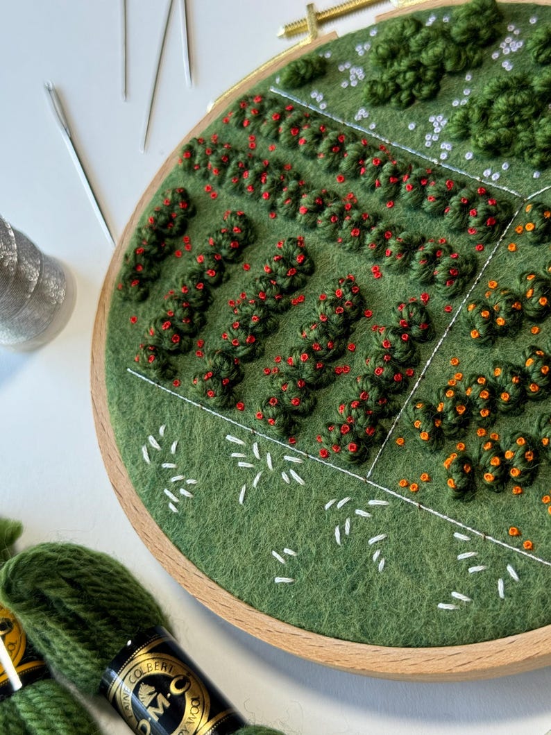 Orange and Apple Orchard Farmland Aerial Landscape Embroidery - 5” Hoop ...