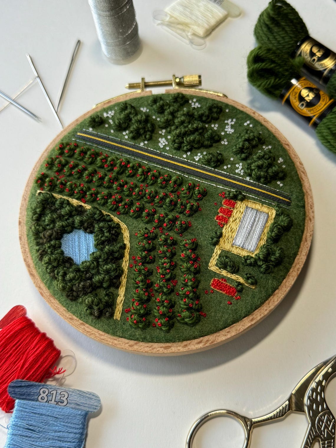 Apple Farm Orchard Aerial Landscape Embroider - Hand Stitched ...