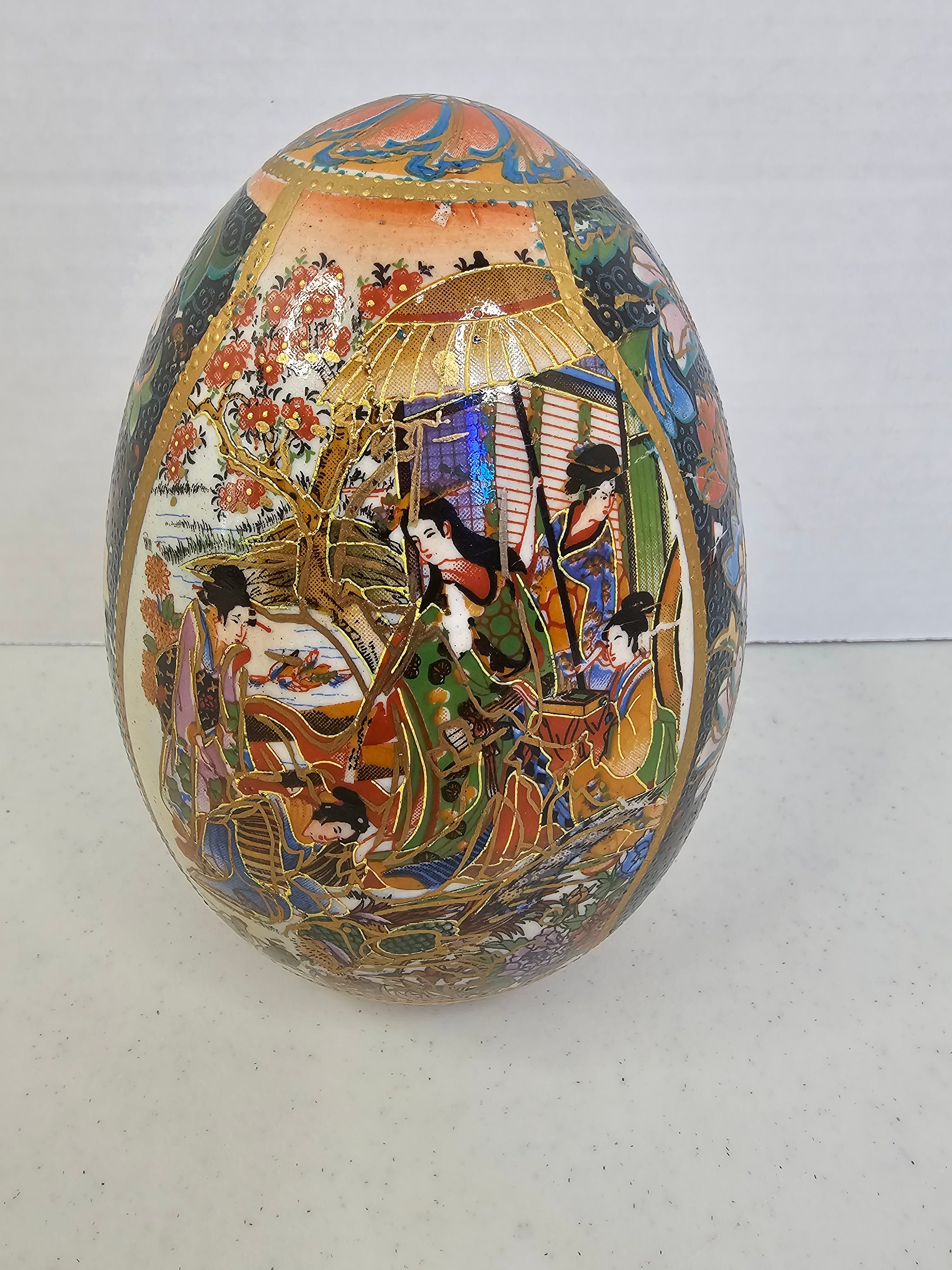 Vintage Chinese Satsuma Hand Painted Porcelain Egg With Geisha 5 Gilt ...