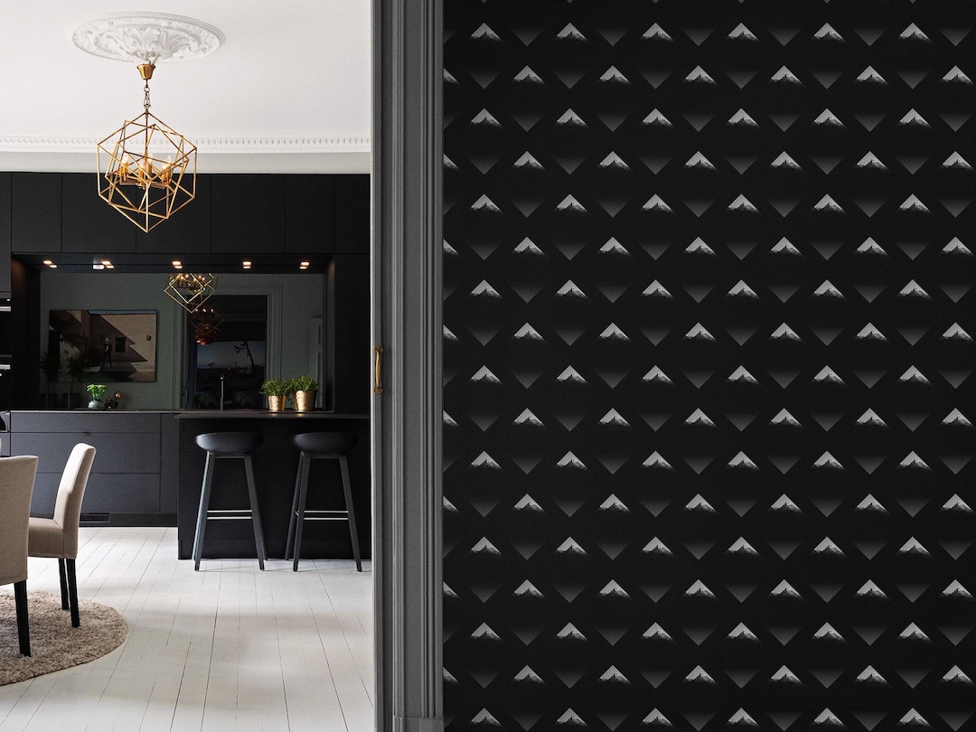 Mountain Triangle Luxe Wallpaper | Minimalist Geometric Black and White Pattern - Etsy