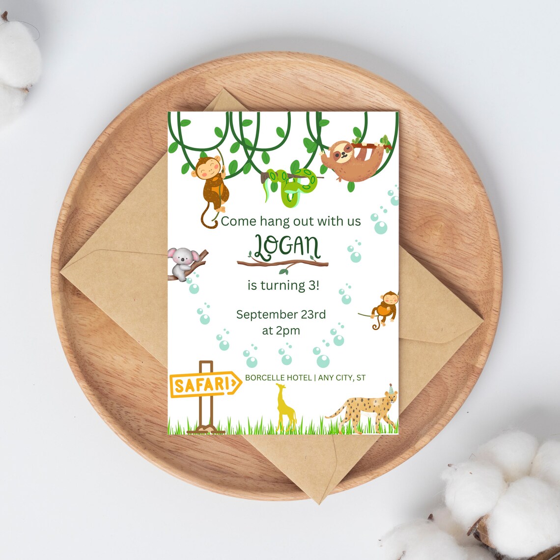 Safari Birthday Party Invitation, Kids Jungle Theme Invitations, Party ...