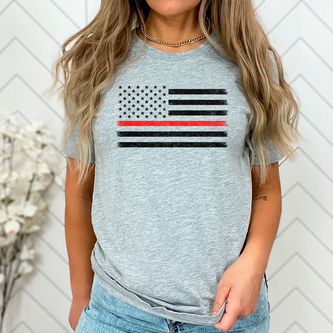 American Flag Red Line Shirt, Firefighter Thin Red Line Shirt ...