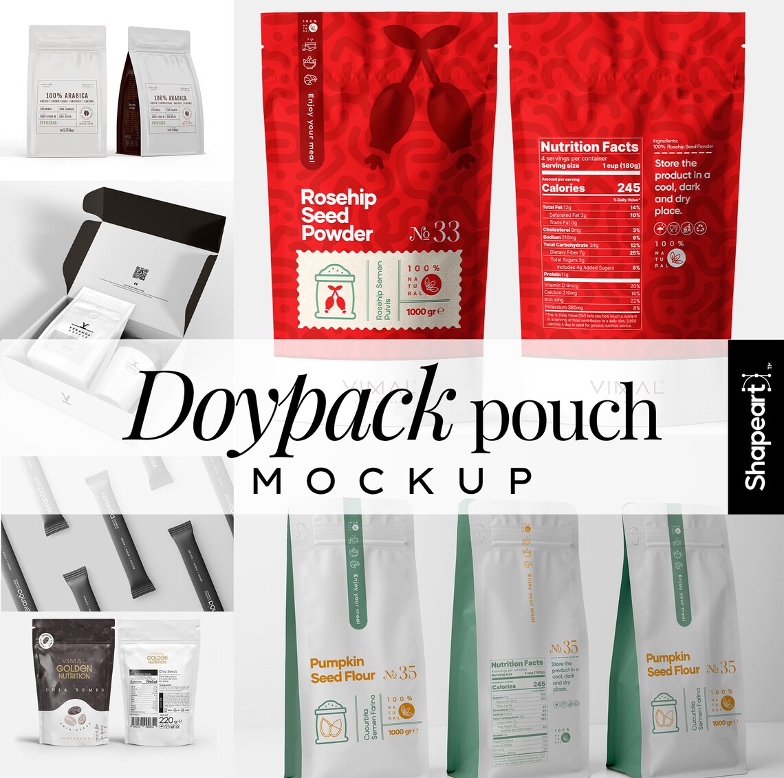 Paper Pouch Packaging Doypack Mockup Set 10 PSD Food Packaging Mockups ...