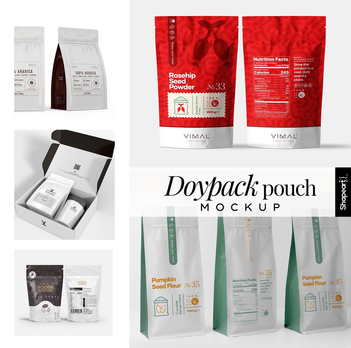 Paper Pouch Packaging Doypack Mockup Set 10 PSD Food Packaging Mockups ...
