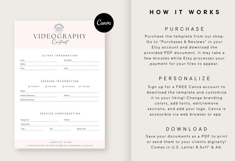 Videography Contract Template, Contract for Videographer, Canva ...