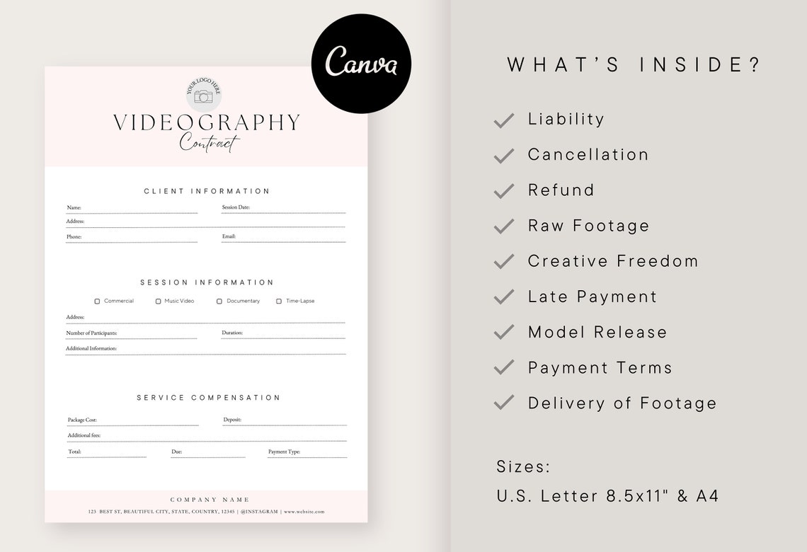 Videography Contract Template, Contract for Videographer, Canva ...