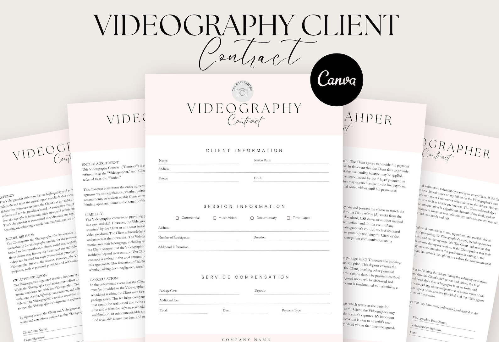 Videography Contract Template, Contract for Videographer, Canva Template, Photography Forms ...