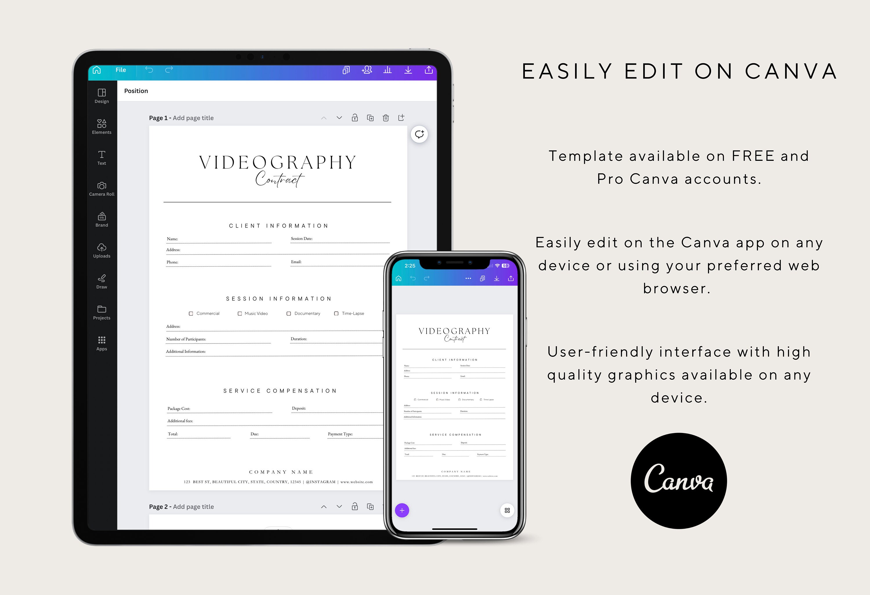 Videography Contract Template, Contract for Videographers, Canva Template, Photography Forms ...