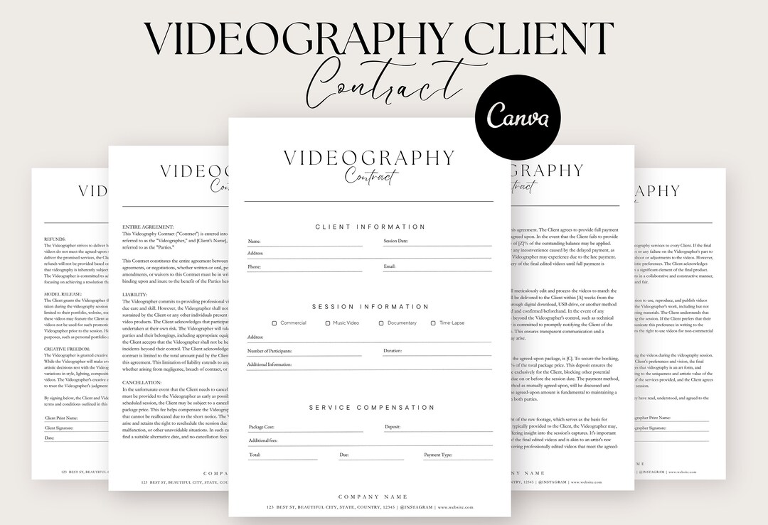 Videography Contract Template, Contract for Videographers, Canva ...