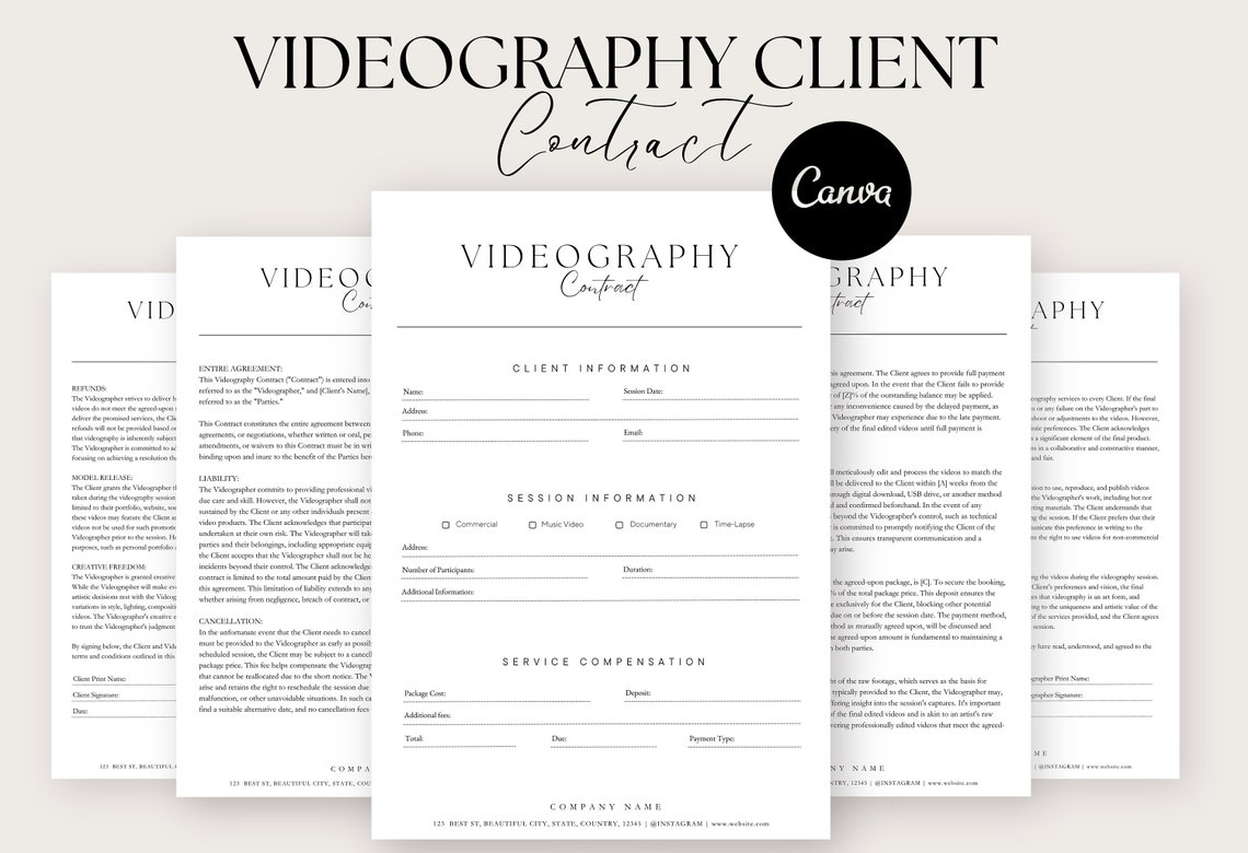 Videography Contract Template, Contract for Videographers, Canva ...