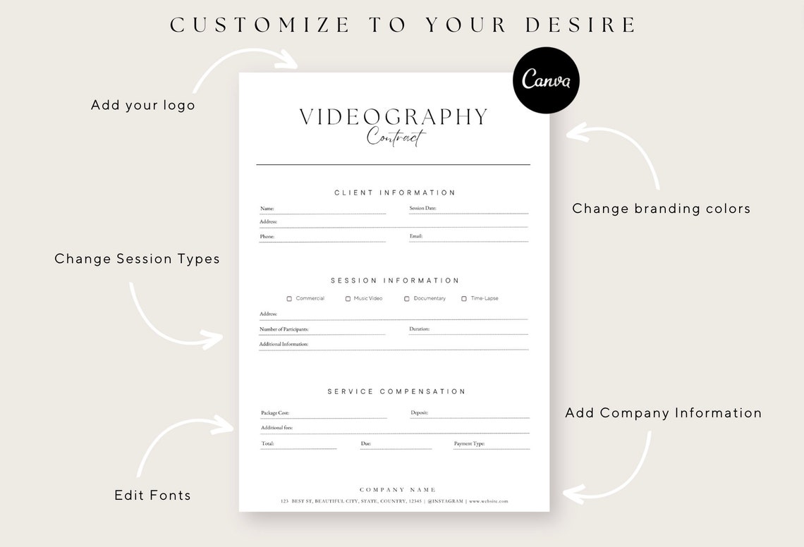 Videography Contract Template, Contract for Videographers, Canva Template, Photography Forms ...