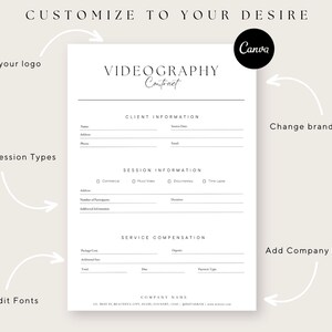 Videography Contract Template, Contract for Videographers, Canva Template, Photography Forms ...