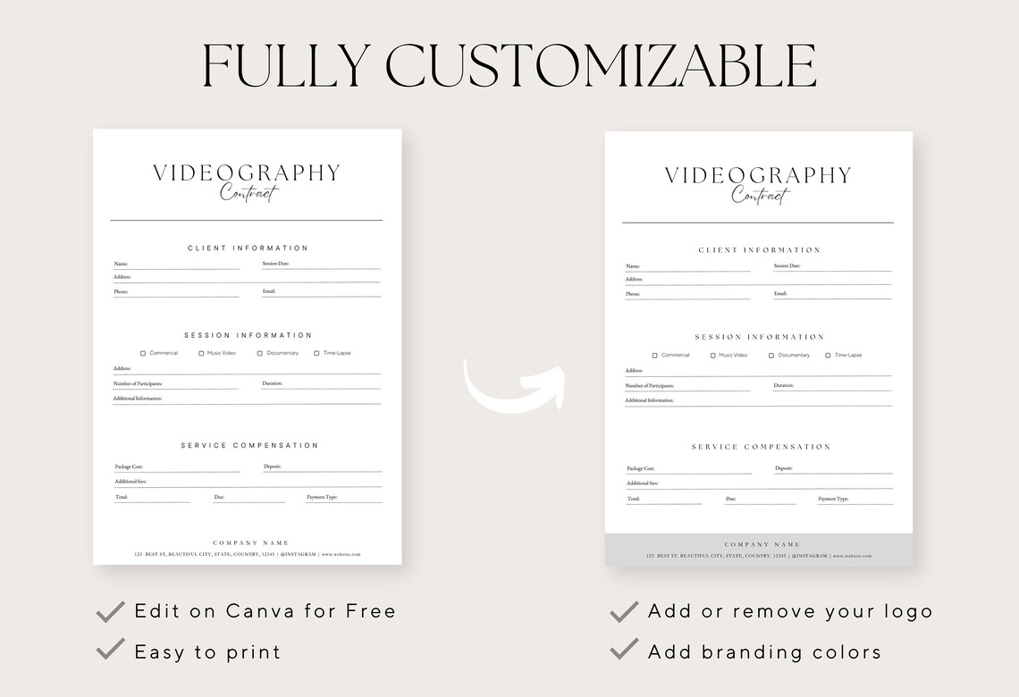 Videography Contract Template, Contract for Videographers, Canva ...