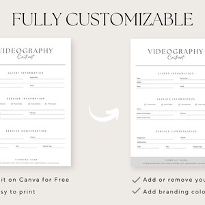 Videography Contract Template, Contract for Videographers, Canva Template, Photography Forms ...