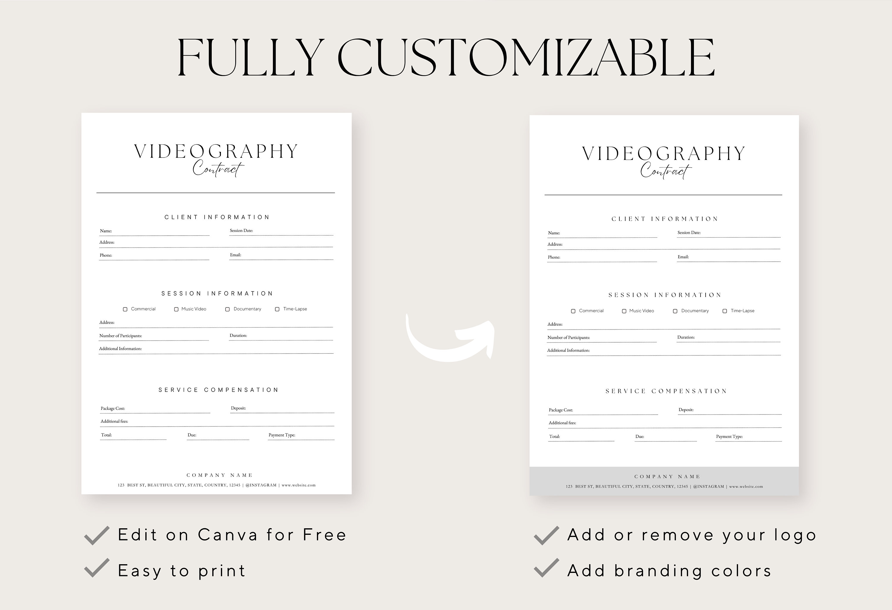 Videography Contract Template, Contract for Videographers, Canva ...