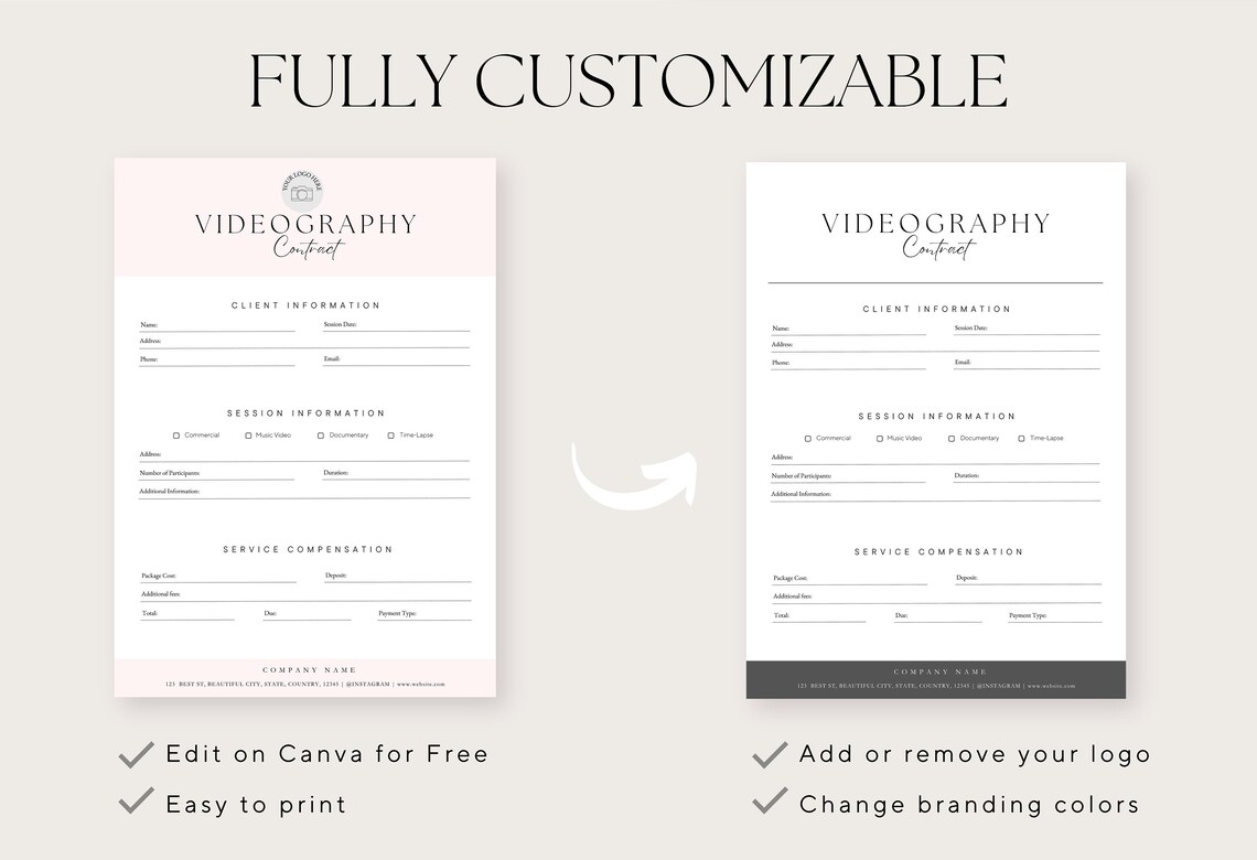 Videography Contract Template, Contract for Videographer, Canva ...