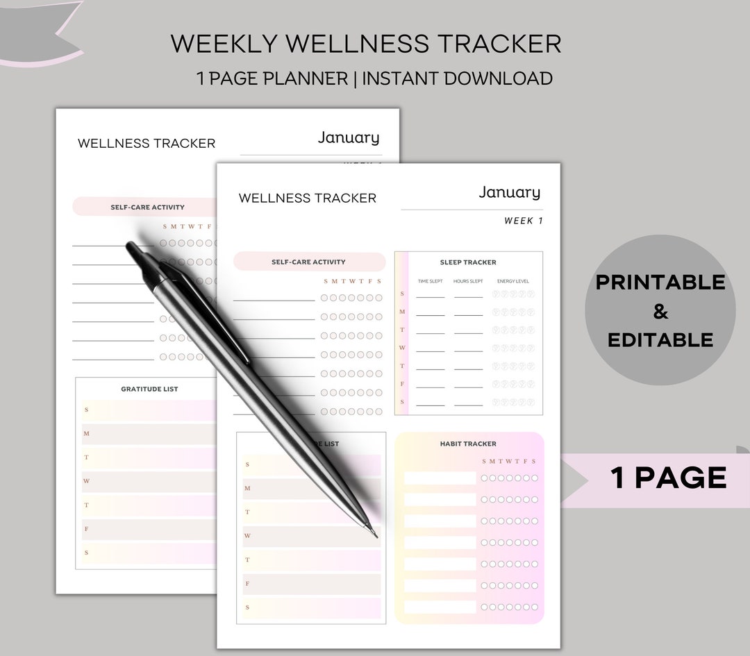 Printable Weekly Wellness Tracker Weekly Planner Weekly - Etsy