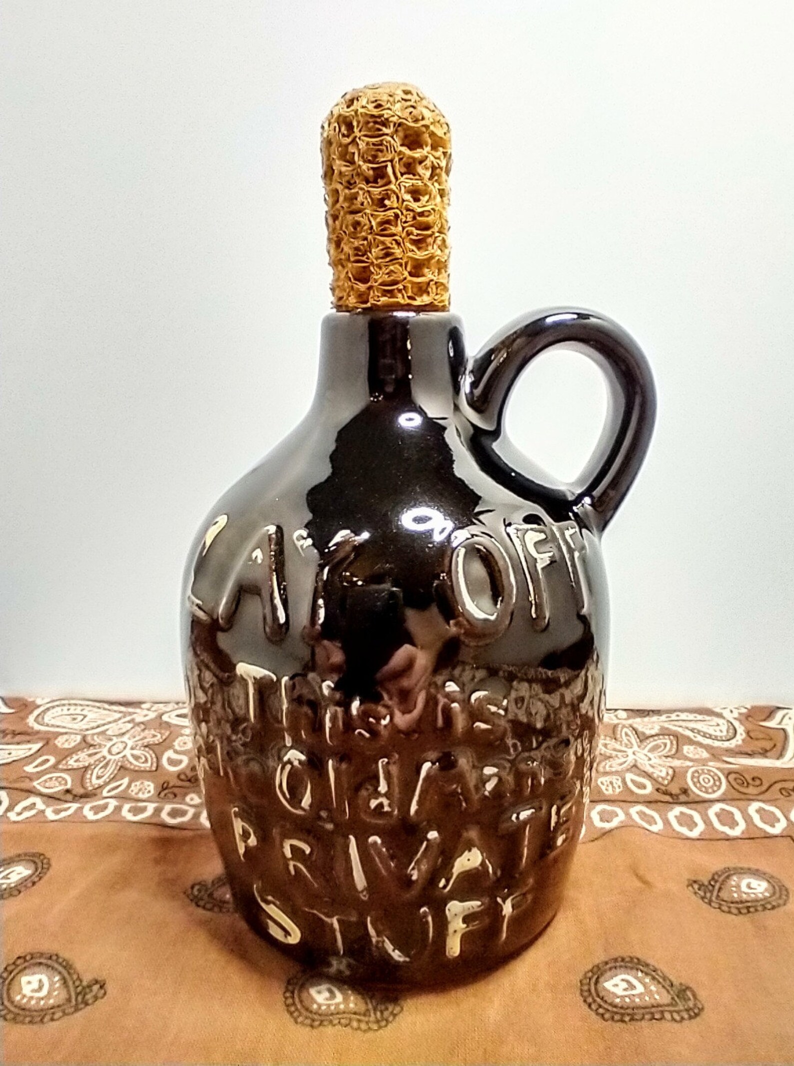 Vintage Brown Ceramic Moonshine Jug With Real Corncob Cork - Etsy