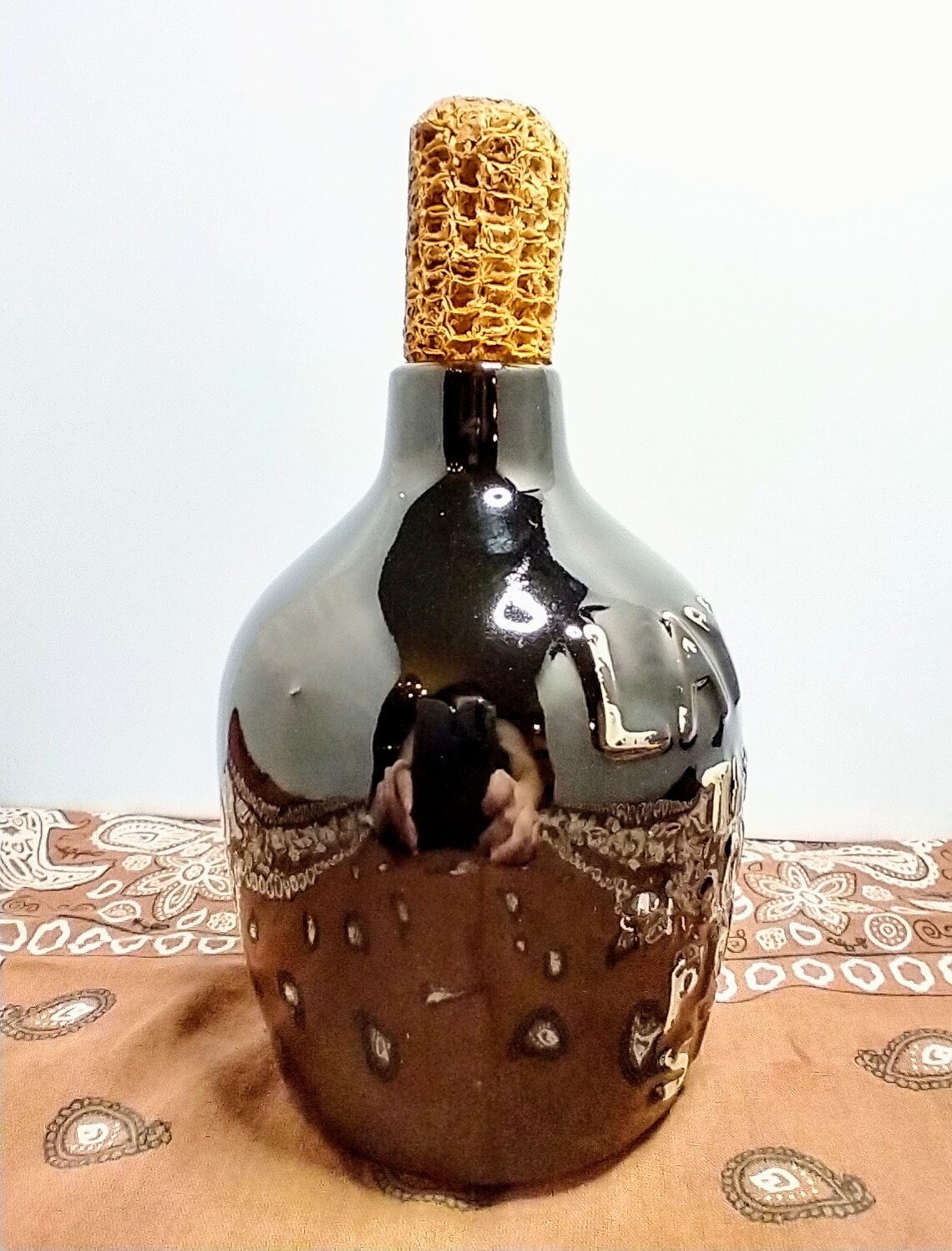 Vintage Brown Ceramic Moonshine Jug With Real Corncob Cork - Etsy