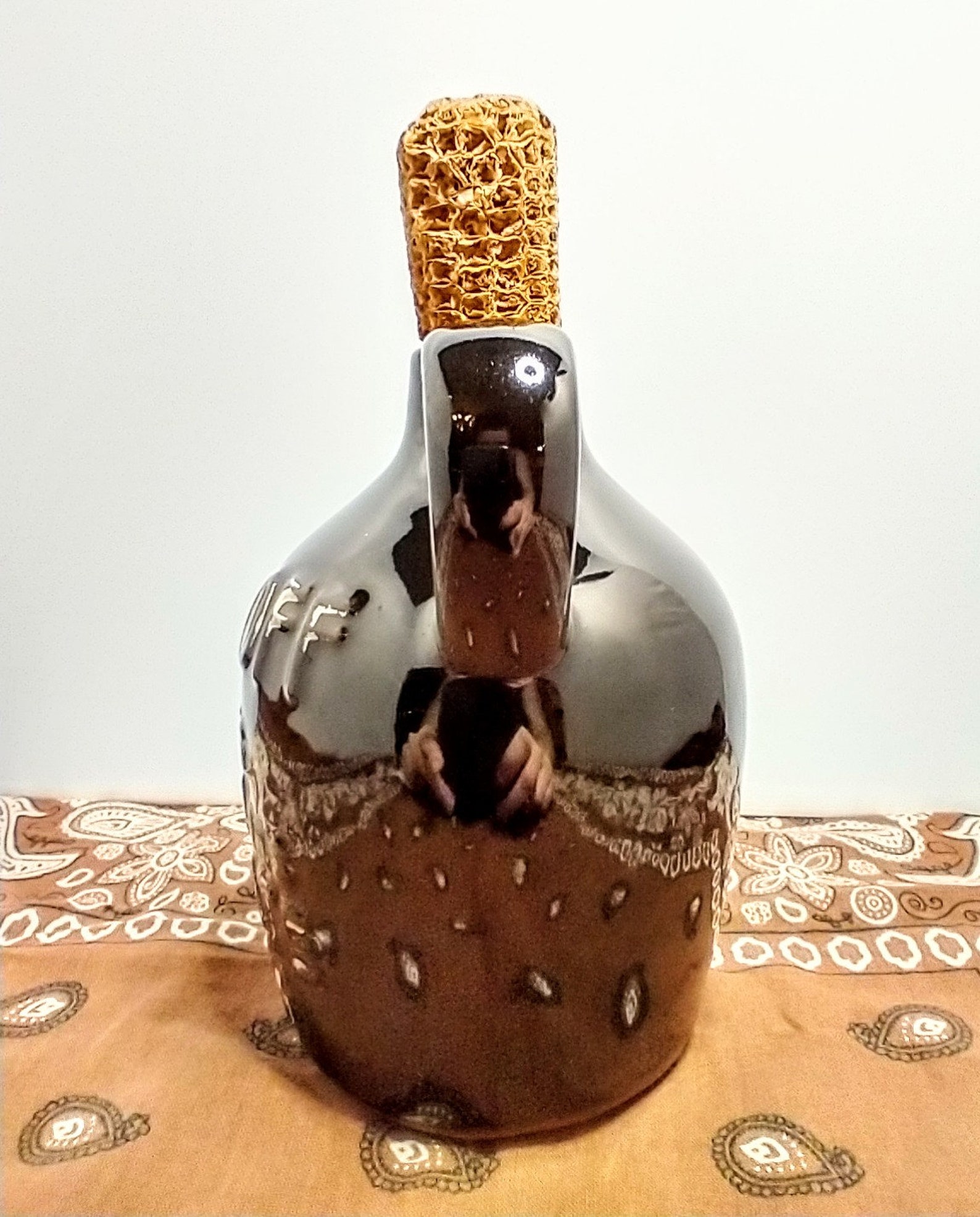 Vintage Brown Ceramic Moonshine Jug With Real Corncob Cork - Etsy