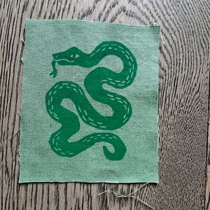 Sneaky Snake Linocut Linen Patch, Punk Patches, Block Print, Snek ...