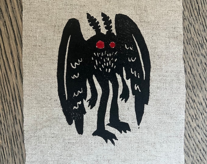 Mothman Linocut Print Sew Patch, Linen, Block Print, Cryptid, Halloween ...