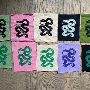 Sneaky Snake Linocut Linen Patch, Punk Patches, Block Print, Snek ...