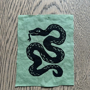 Sneaky Snake Linocut Linen Patch, Punk Patches, Block Print, Snek ...