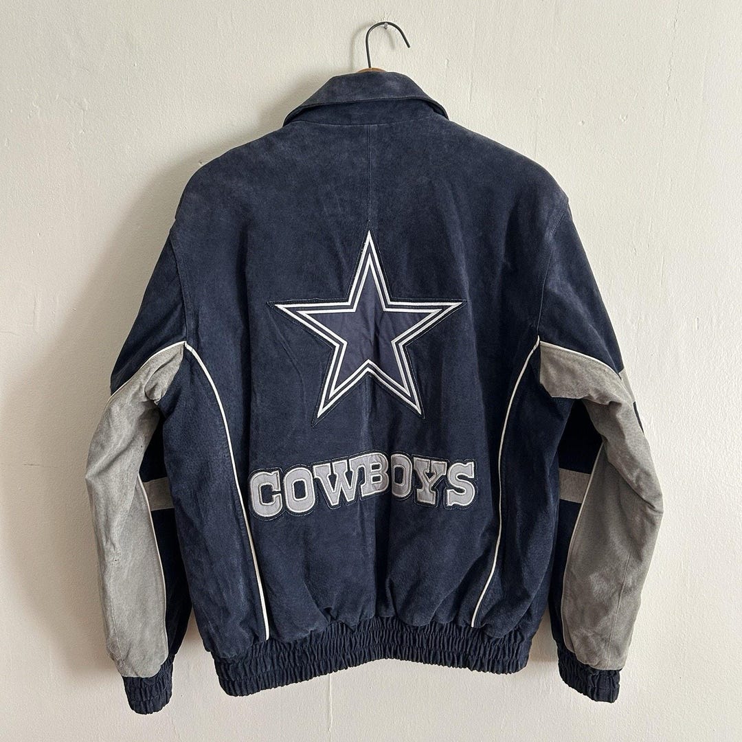 Vintage Dallas Cowboys NFL Suede Leather Jacket Size XL Navy Blue Grey ...