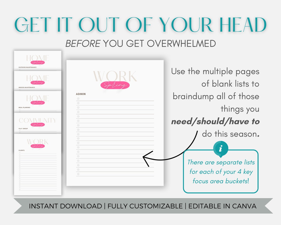 Editable Seasonal Planner Printable Fall Bucket List Spring Checklist ...