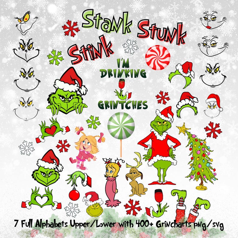 BUNDLE Grinch Christmas Doodle Letters, Upper and Lowercase Alphabet ...