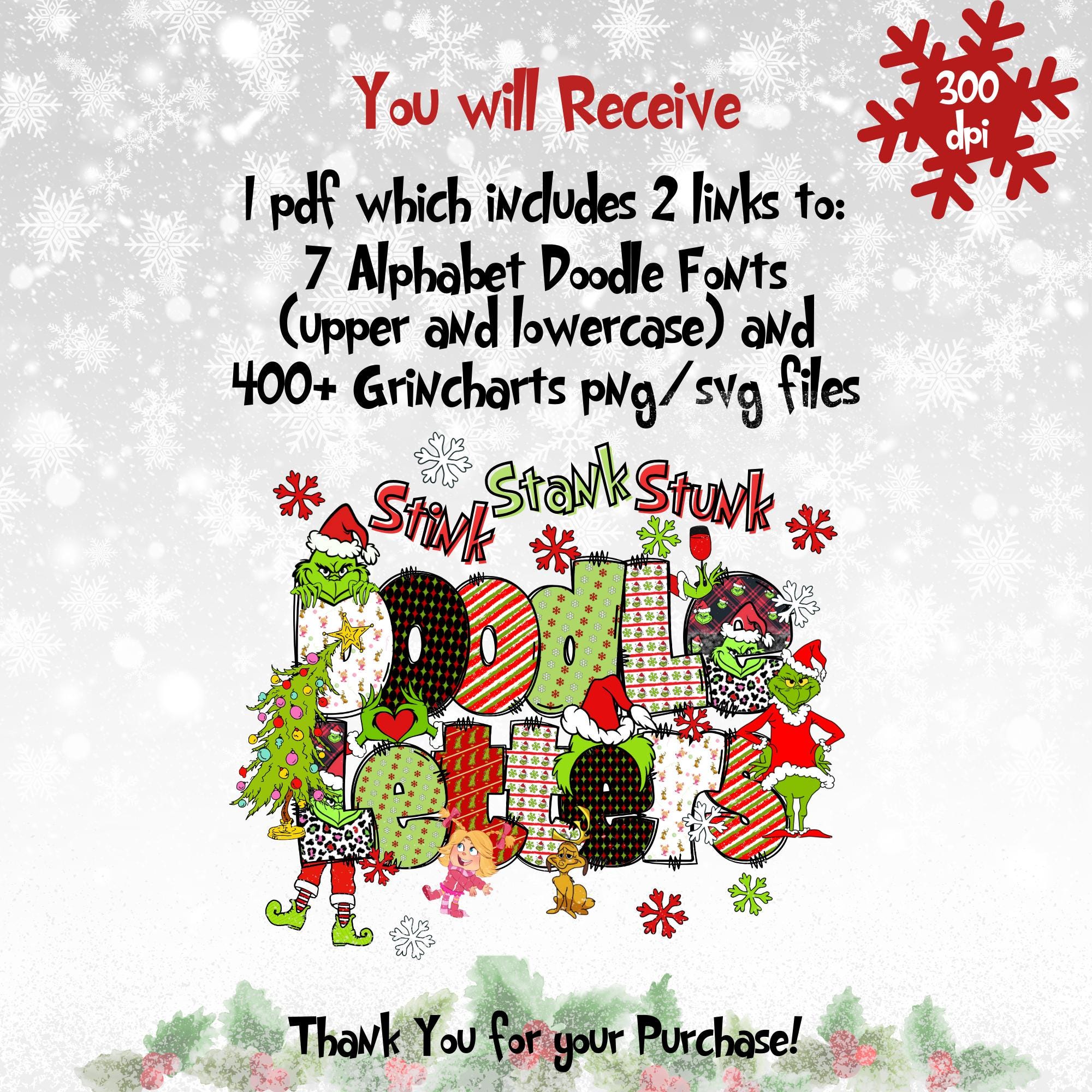 BUNDLE Grinch Christmas Doodle Letters, Upper and Lowercase Alphabet ...