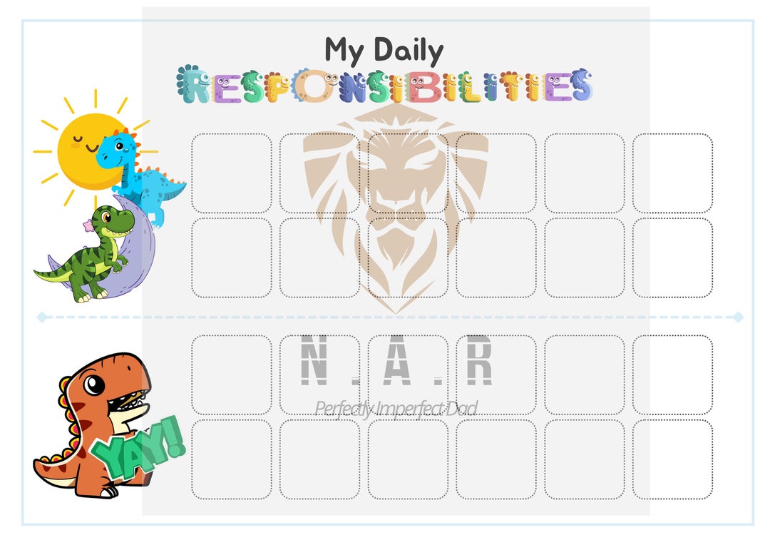 Dinosaur Kids Daily Responsibilities Chart | Printable Daily Routine ...