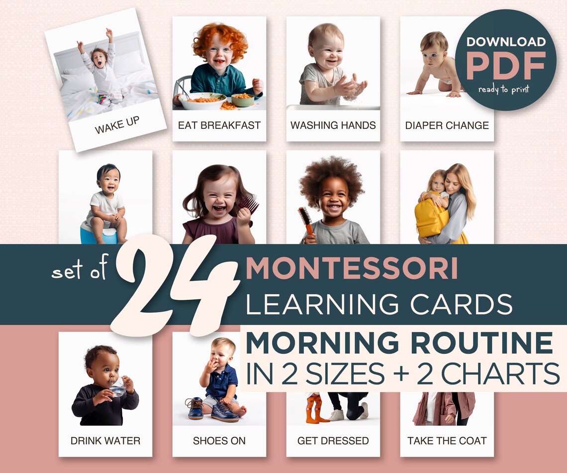 Montessori MORNING ROUTINE Flashcards, to Do CHART, Kids Schedule ...