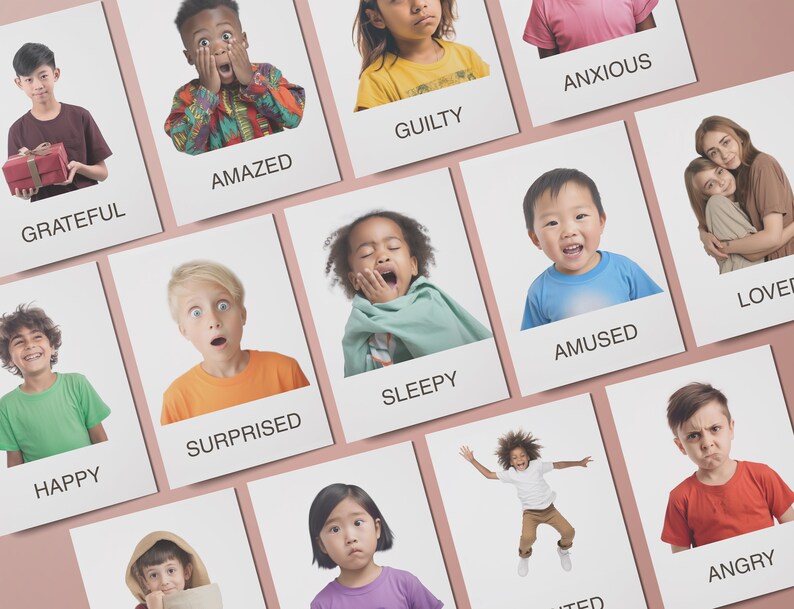 EMOTIONS Montessori Real Picture Flash Card Corner Feeling Flashcard ...