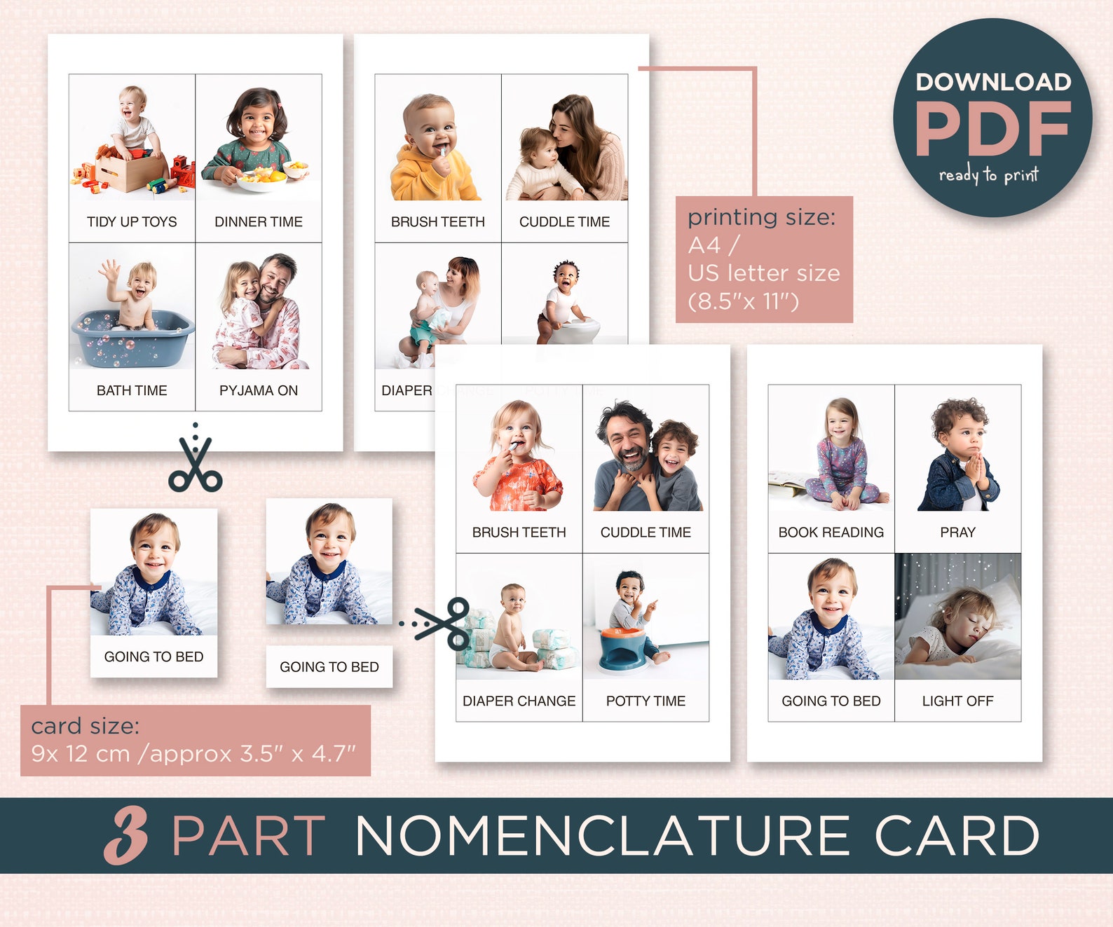 Montessori BEDTIME Flashcard, Calming Down Corner Feelings Game Daily ...