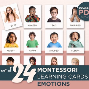 24 EMOTIONS Montessori Flashcards, Calming Down Corner Feelings Game ...