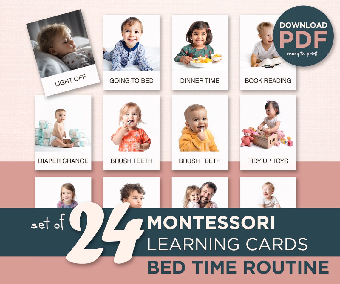 Montessori BEDTIME Flashcard, Calming Down Corner Feelings Game Daily ...