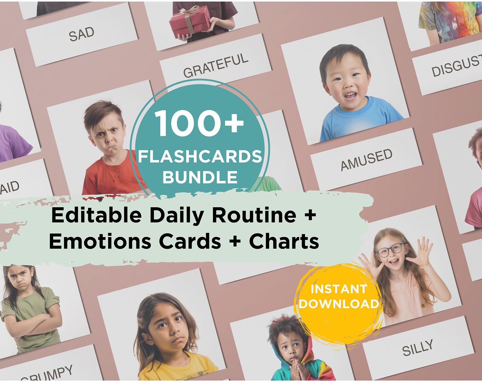 Editable Kids Emotions Cards, Daily Routine Flashcards, Daily Rhythm ...