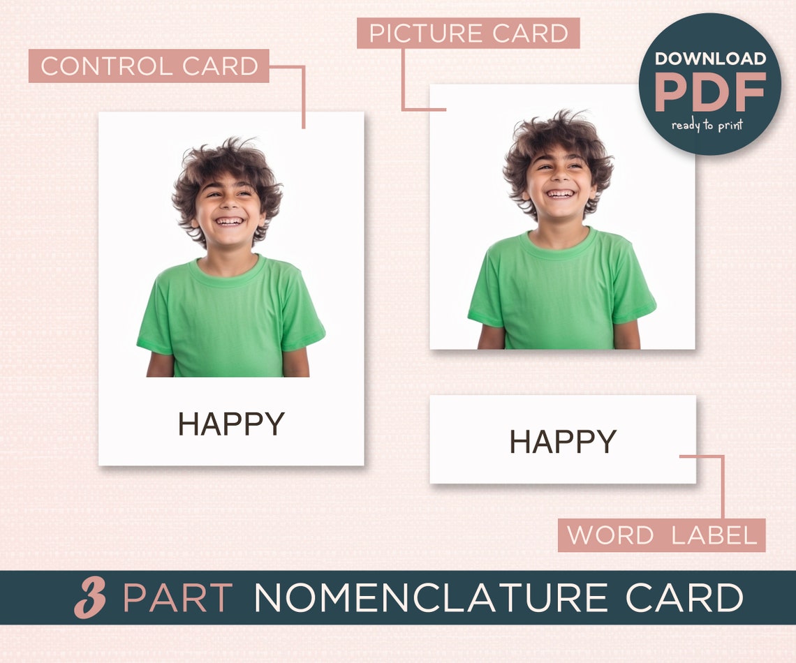 EMOTIONS Montessori Real Picture Flash Card Corner Feeling Flashcard ...