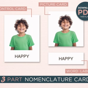 24 EMOTIONS Montessori Flashcards, Calming Down Corner Feelings Game ...