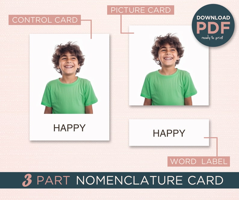 EMOTIONS Montessori Real Picture Flash Card Corner Feeling Flashcard ...