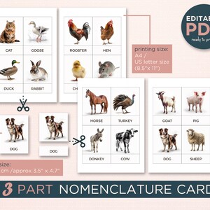 FARM ANIMALS (french), 16 Editable Montessori Cards, Real Pictures ...