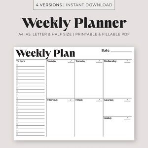 Weekly Planner Printable to Do List Minimal Weekly Schedule - Etsy